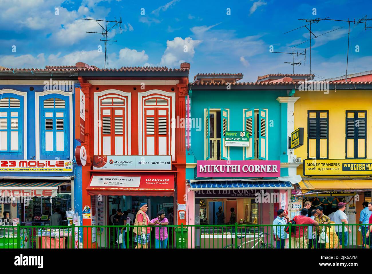 Colorful traditional shophouses in Little India, Singapore Stock Photo ...