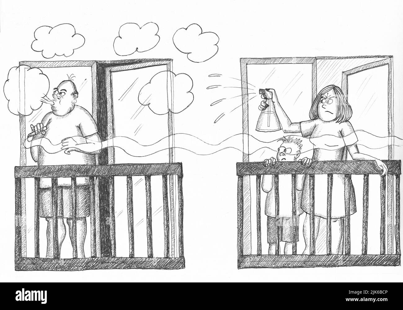 Cigarette smoke balcony Black and White Stock Photos & Images - Alamy