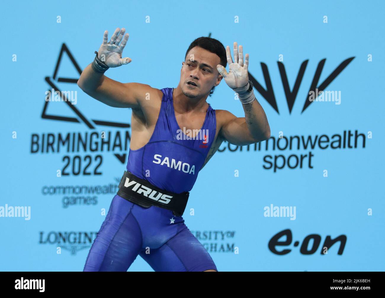 Samoa’s Vaipava Nevo Ioane reacts during the Men’s 67kg Finalat The NEC ...
