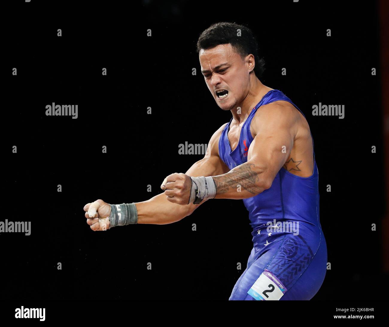 Samoa’s Vaipava Nevo Ioane reacts during the Men’s 67kg Finalat The NEC ...