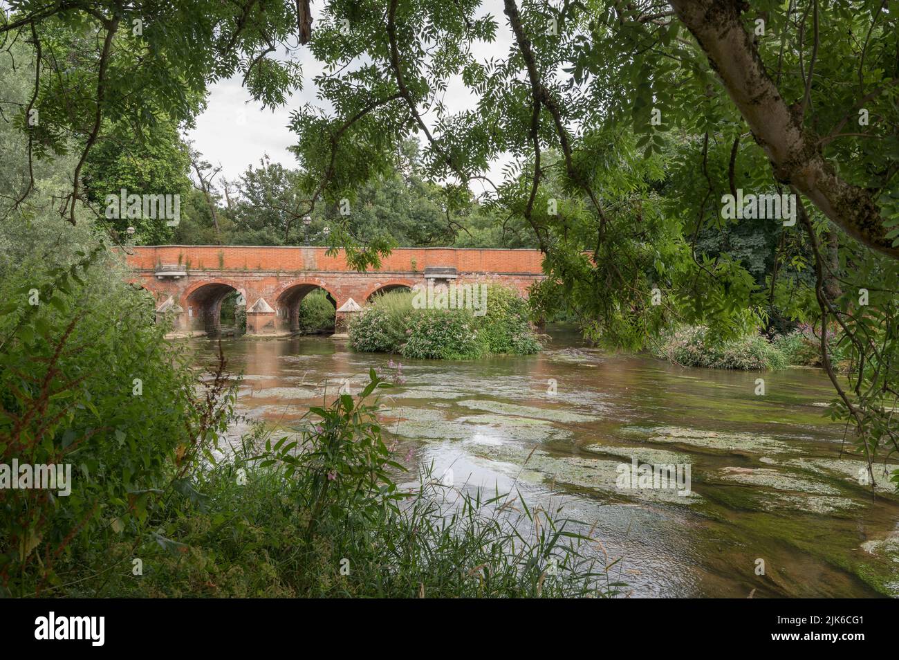 walking path by river view of Leatherhead bridge Stock Photo - Alamy