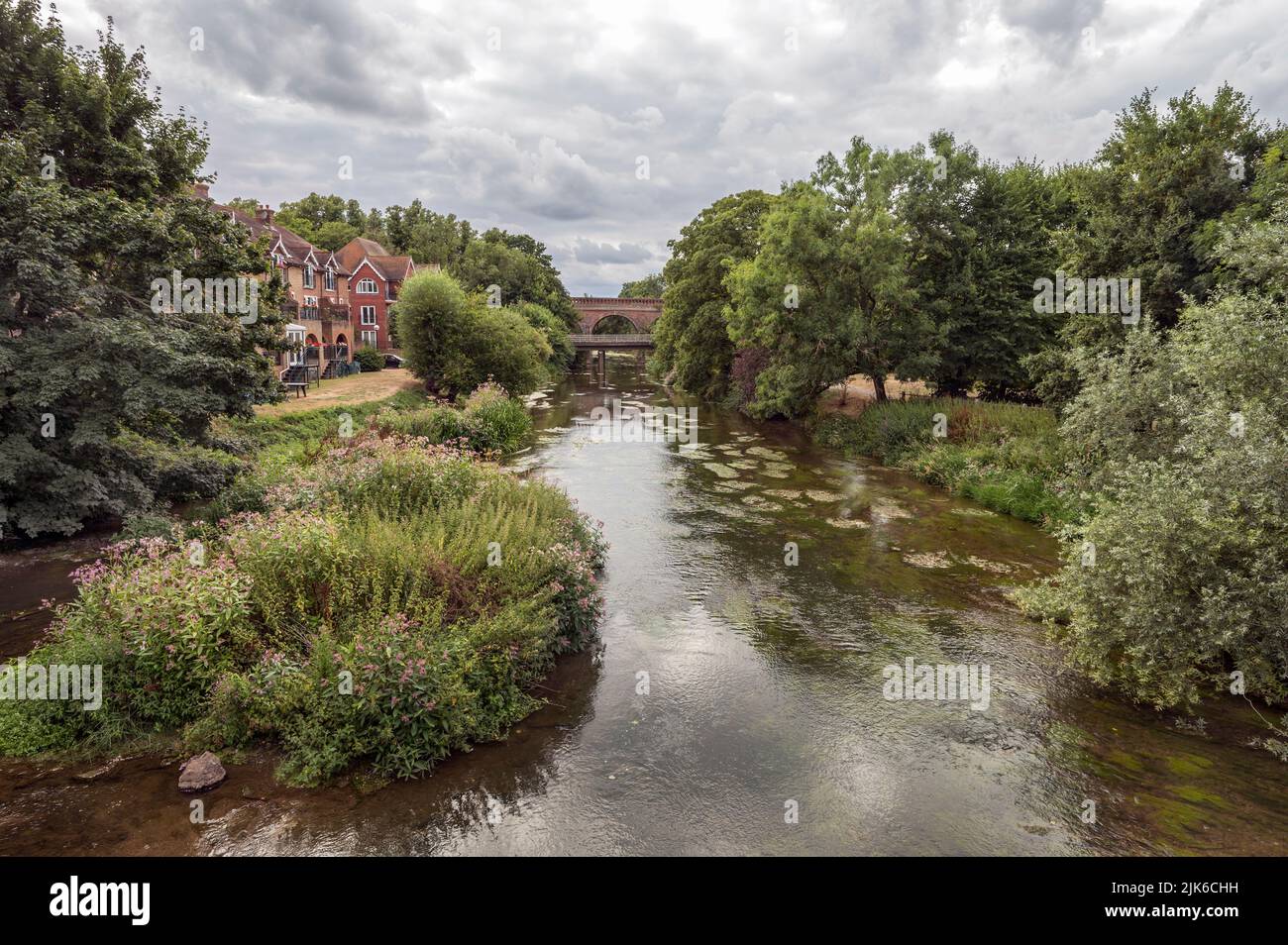 Vista from road bridge in the village of Leatherhead Surrey Stock Photo ...
