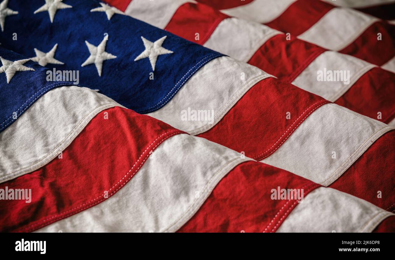 USA flag close up. US of America stars and stripes rippled background ...