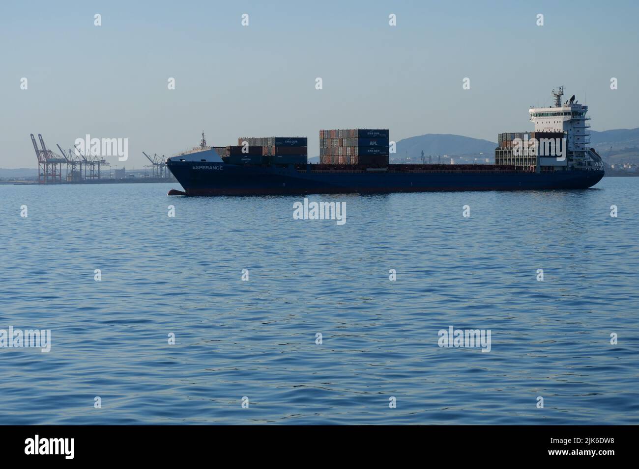 Container ship, Thessaloniki Bay, Macedonia, North-Eastern Greece Stock ...