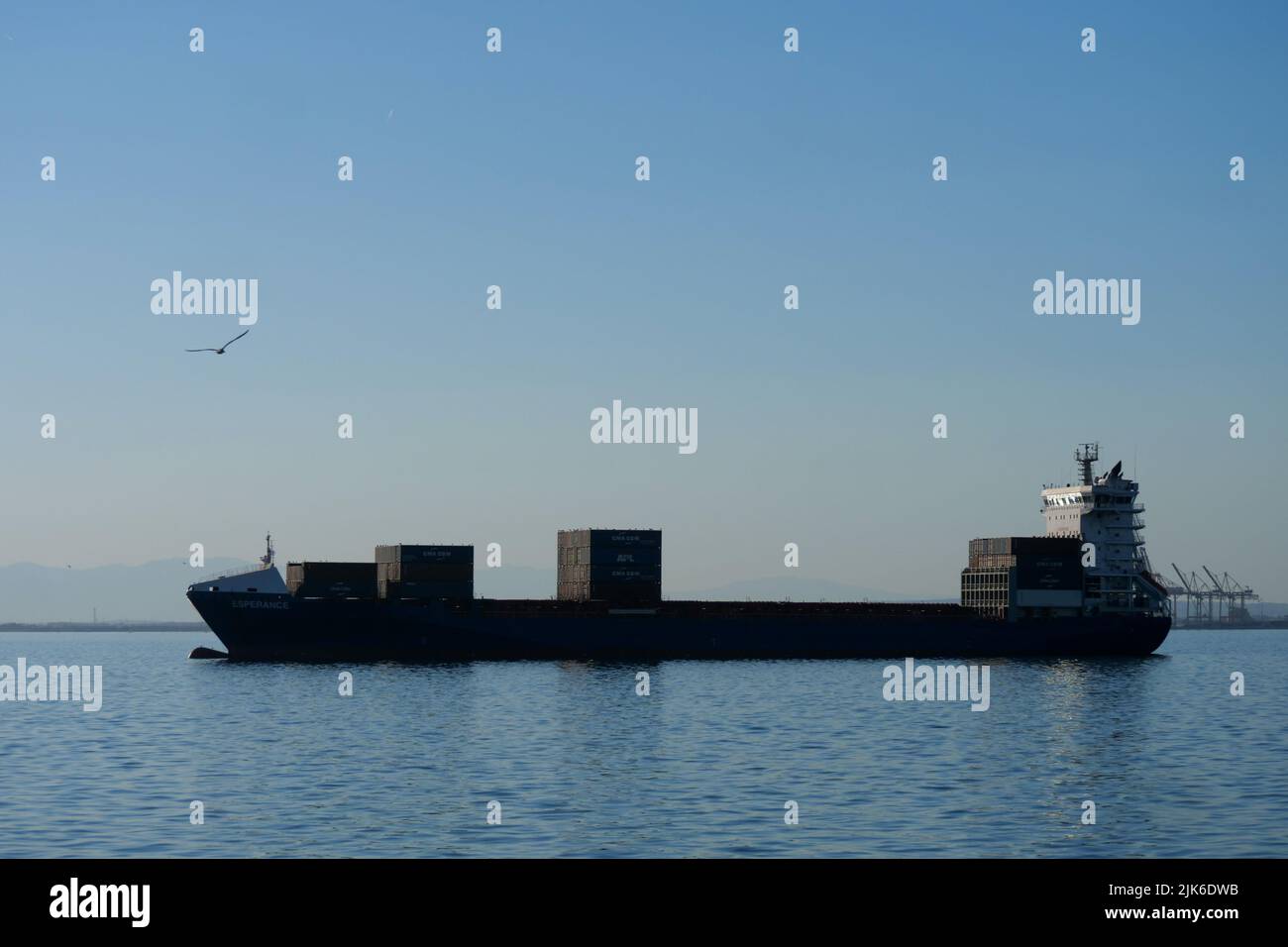 Container ship, Thessaloniki Bay, Macedonia, North-Eastern Greece Stock ...
