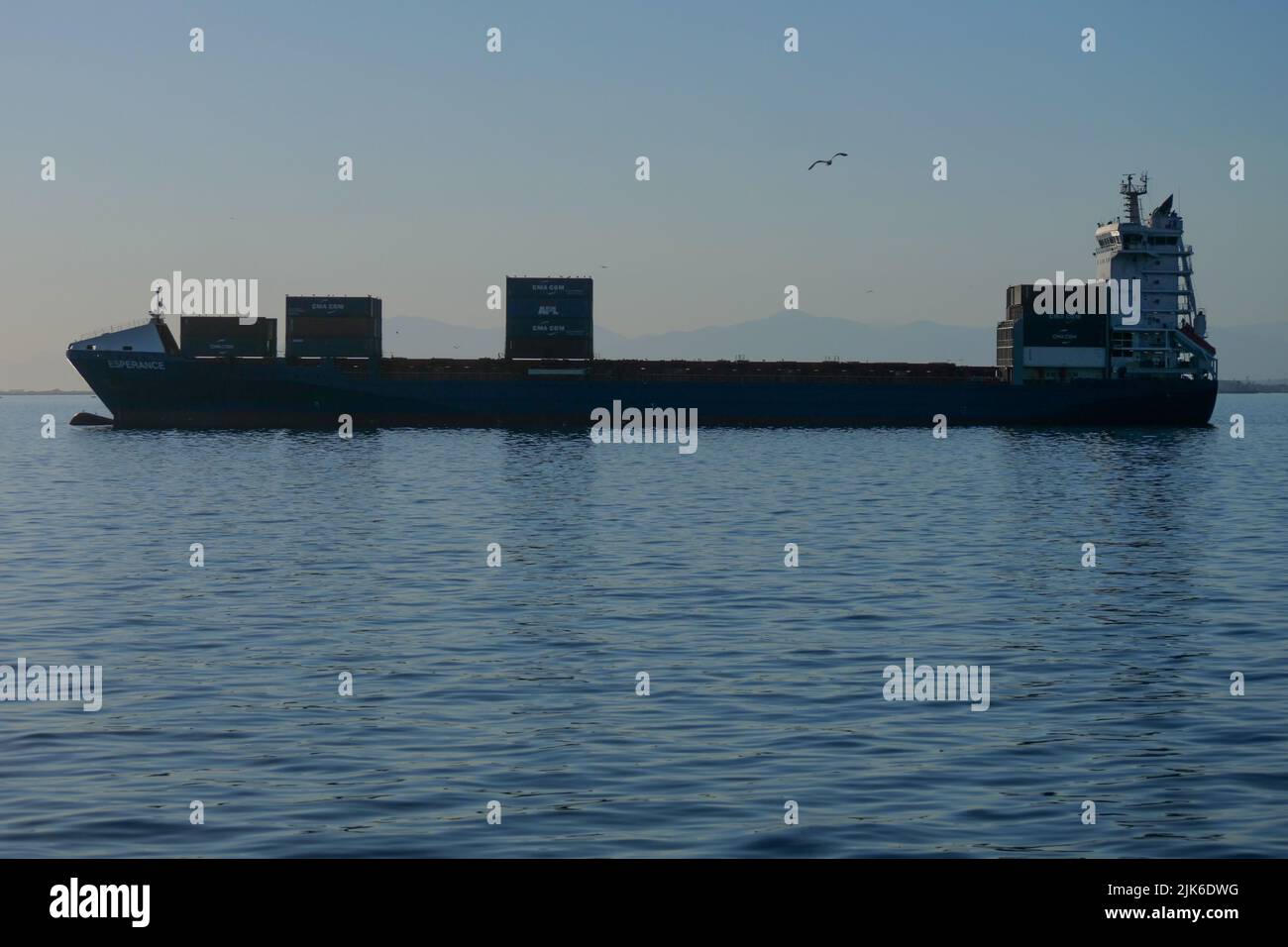 Container ship, Thessaloniki Bay, Macedonia, North-Eastern Greece Stock ...