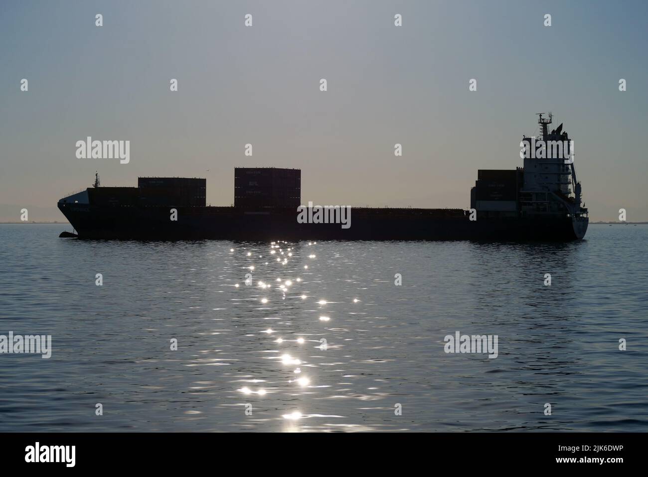 Container ship, Thessaloniki Bay, Macedonia, North-Eastern Greece Stock ...