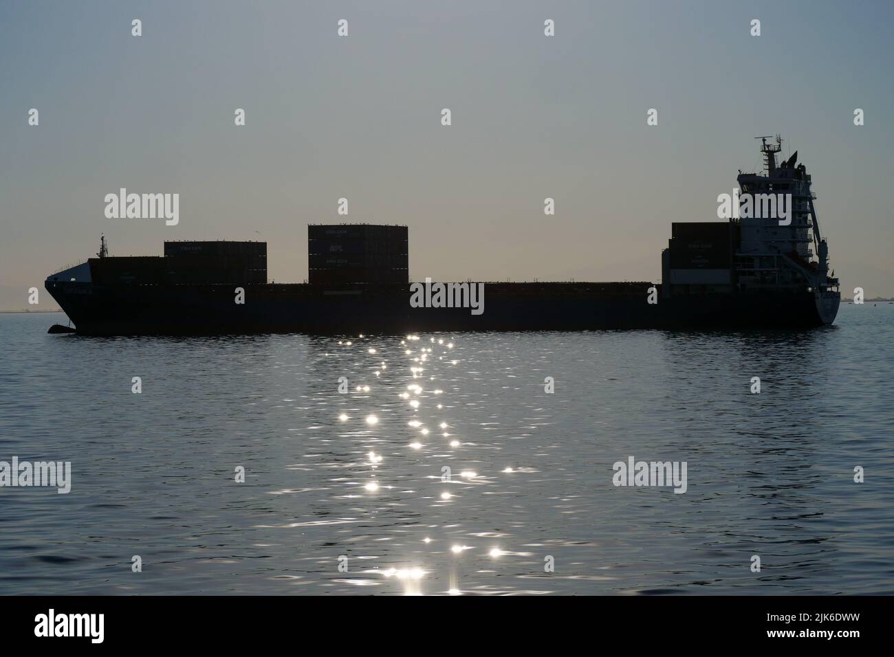 Container ship, Thessaloniki Bay, Macedonia, North-Eastern Greece Stock ...