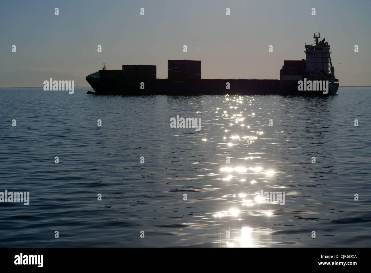 Container ship, Thessaloniki Bay, Macedonia, North-Eastern Greece Stock ...