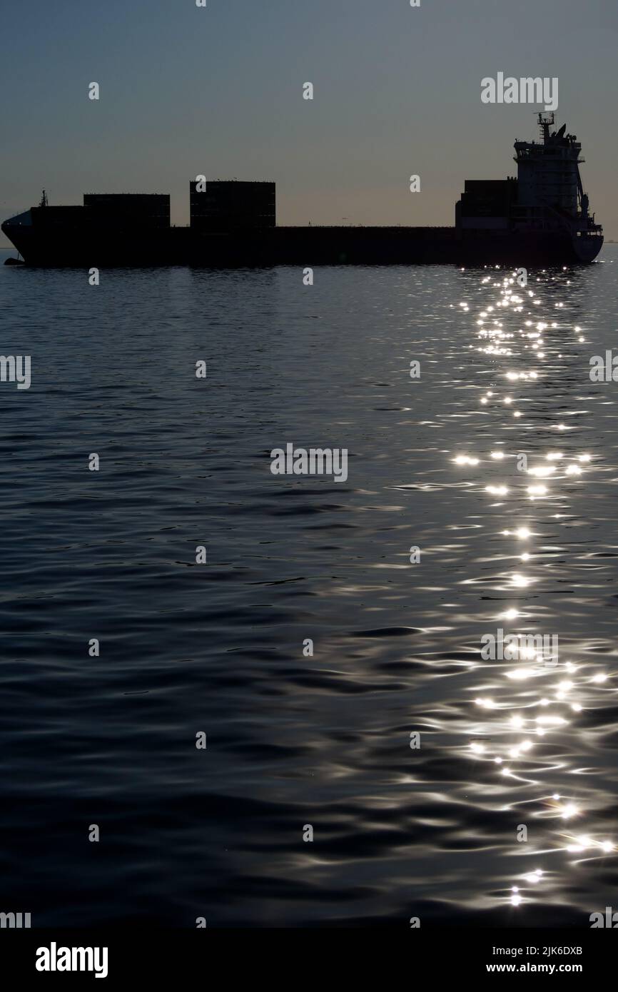 Container ship, Thessaloniki Bay, Macedonia, North-Eastern Greece Stock ...