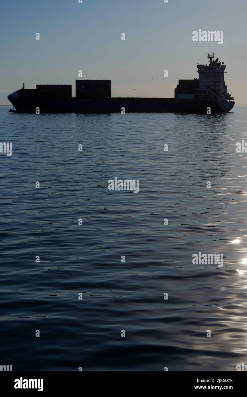 Container ship, Thessaloniki Bay, Macedonia, North-Eastern Greece Stock ...