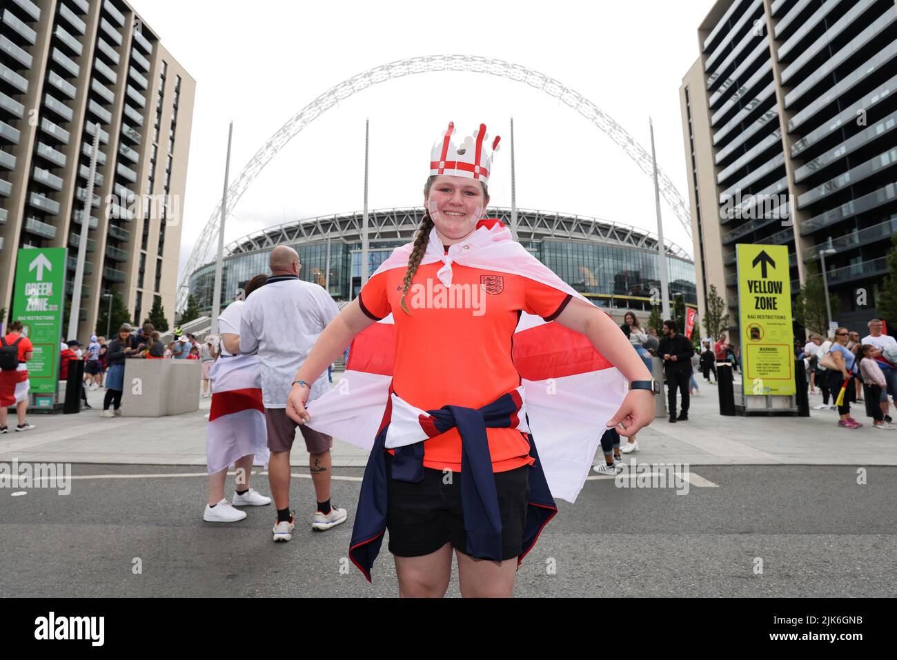 An England fan poses on Wembley Way before the UEFA Women's Euro 2022 ...