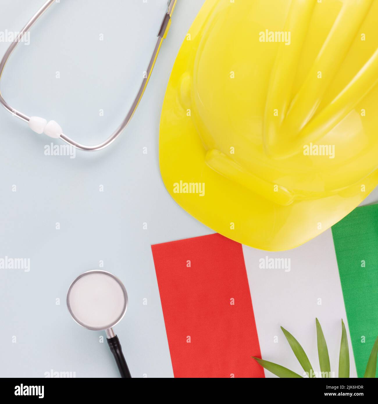 Medical care and insurance of workers in Italy. Italian flag ...