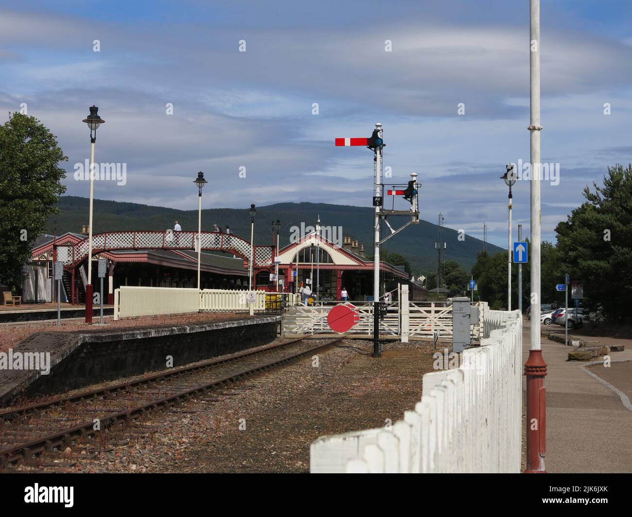 View of the pedestrian footbridge and rail tracks at the Scotrail ...