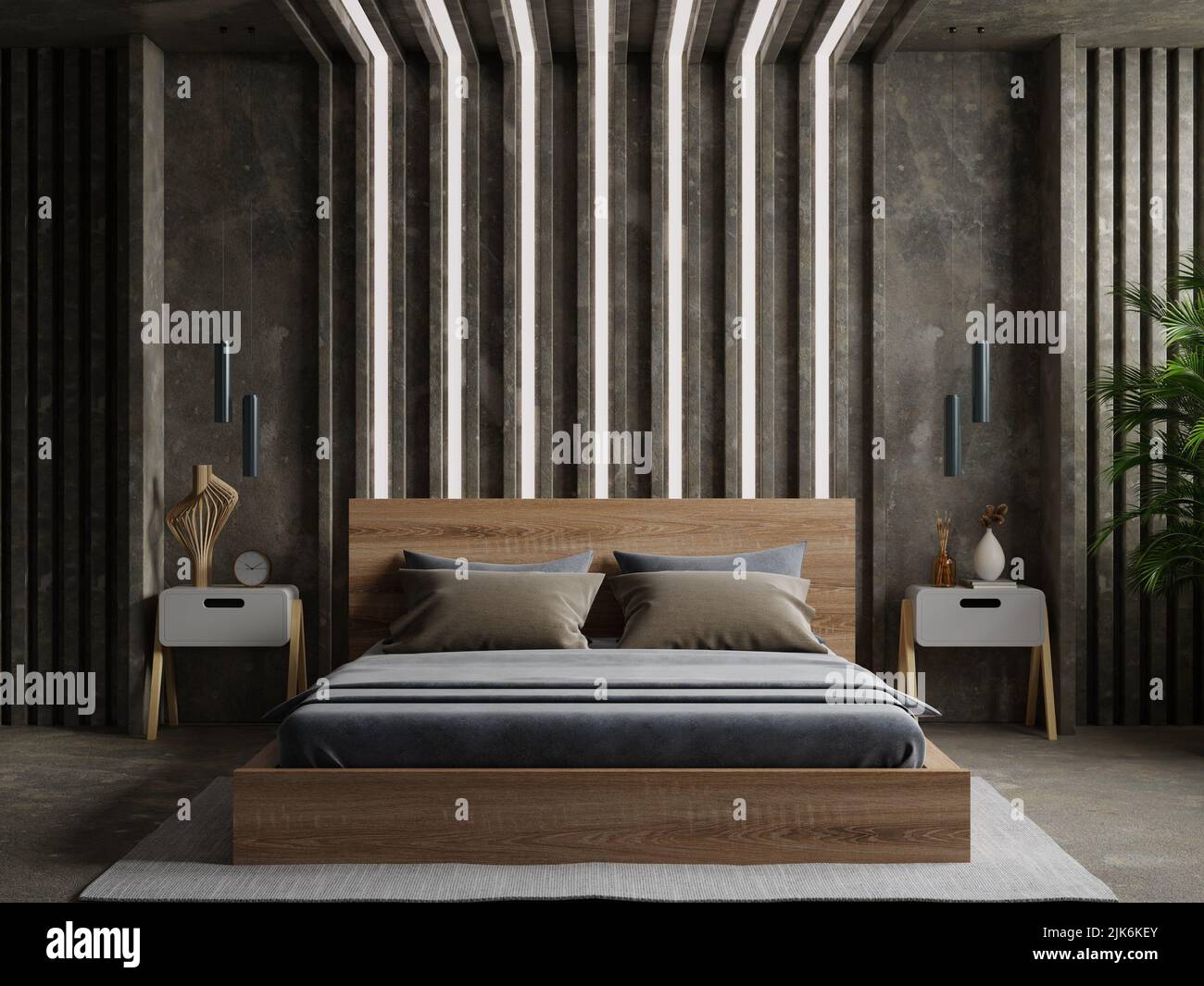 Bedroom interior design concept idea and concrete wall.3D rendering ...