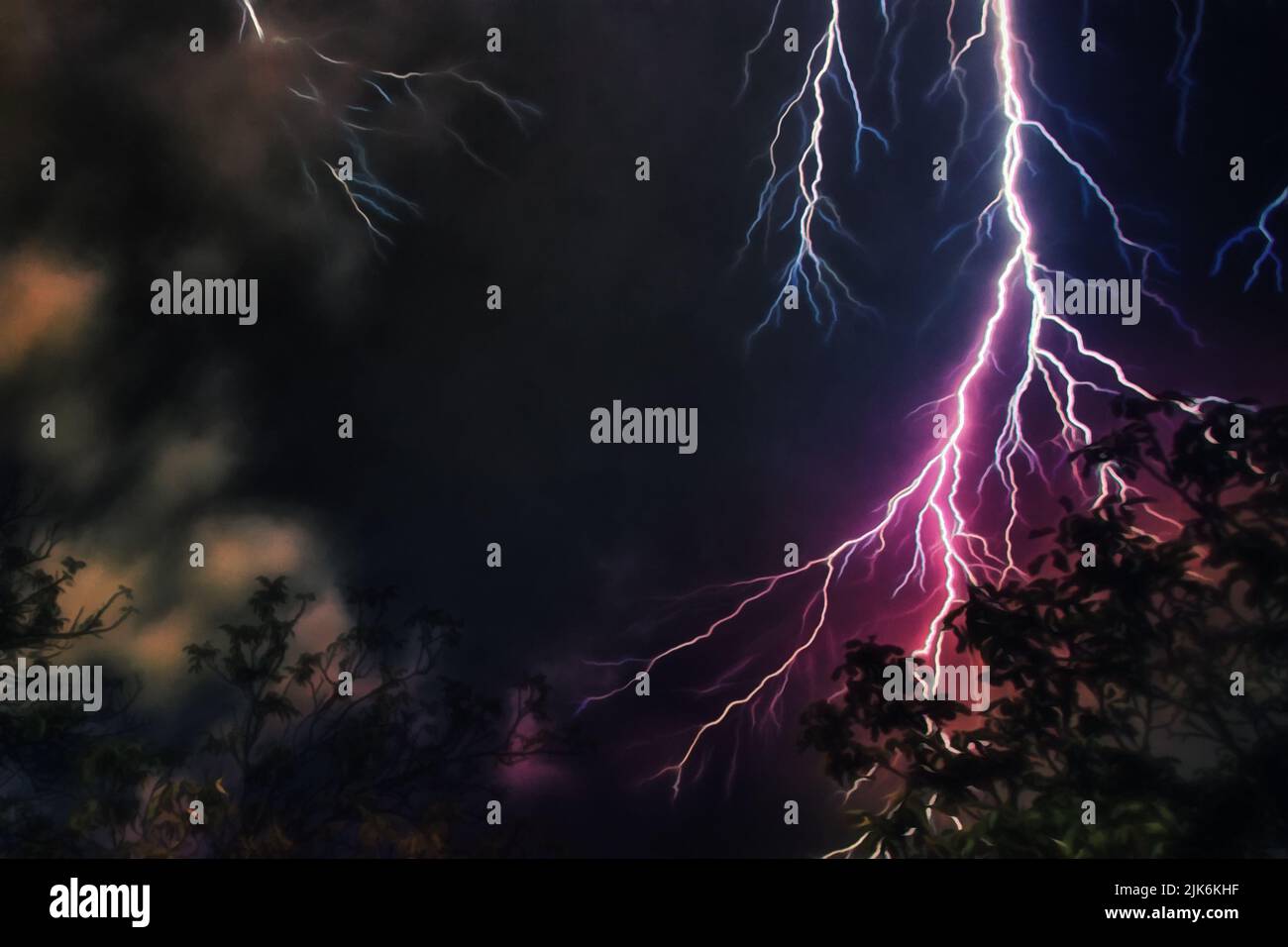 Thunder background with lightning. Night sky. Illustration Stock Photo ...
