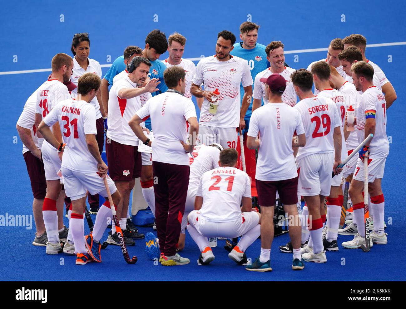 England coach Paul Revington speaks to players at the University of ...