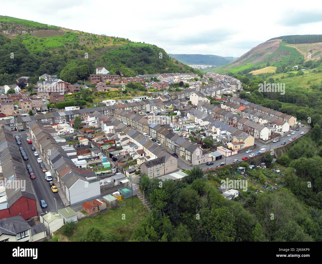Ferndale, Rhondda Valley, Wales - July 2022: Aerial view of terraced ...