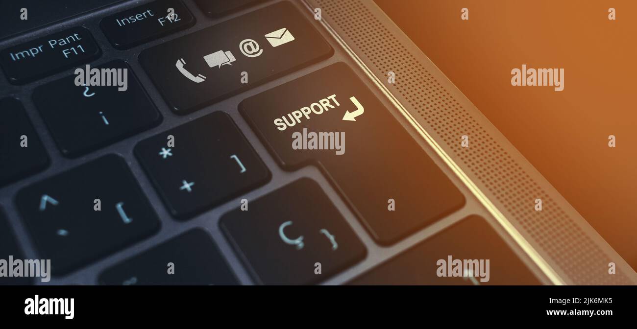 Banner of keyboard with support button and icons. Internet of things ...