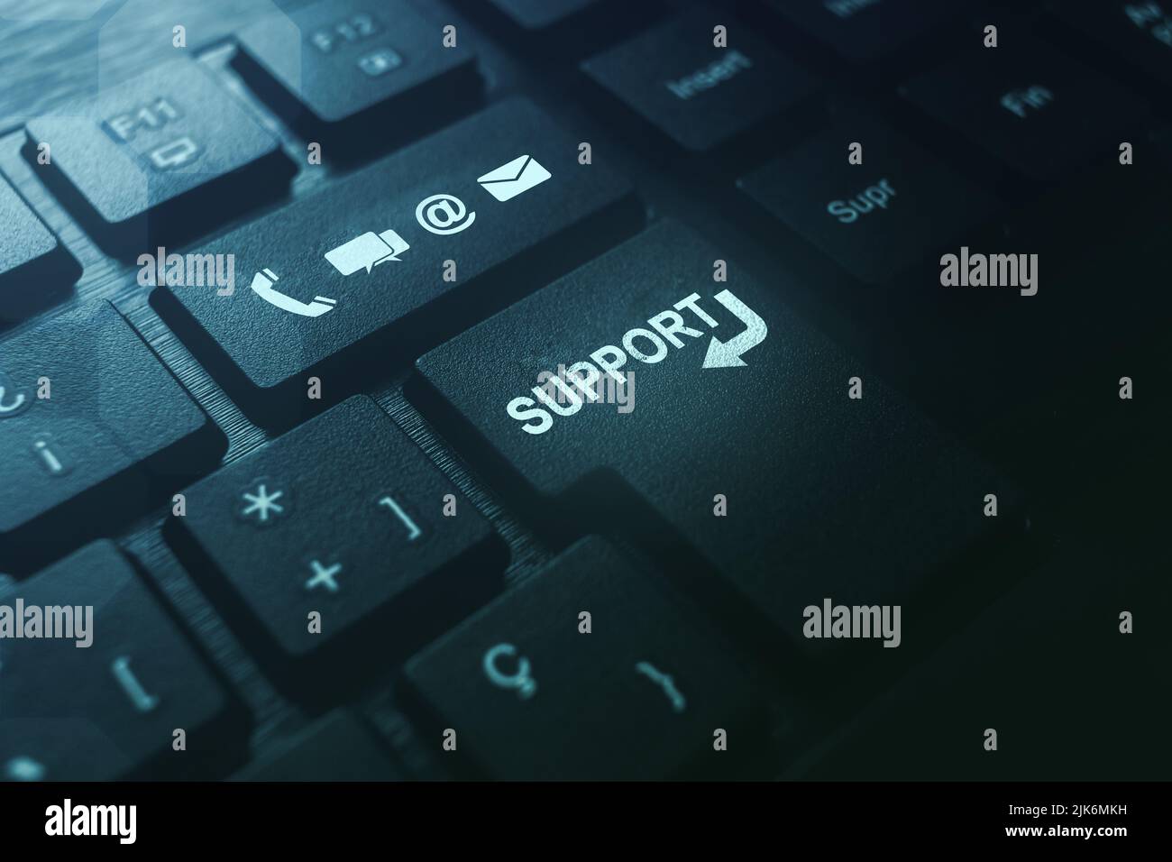 Banner of keyboard with support button and icons. Internet of things ...