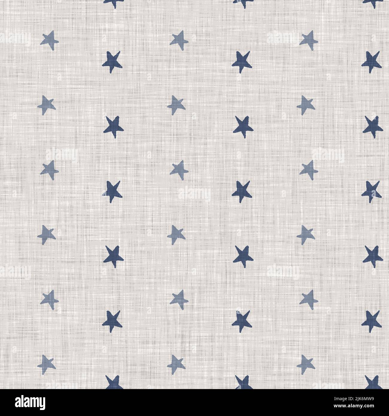 French blue star motif seamless pattern. Tonal country cottage style ...