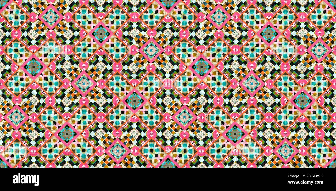 Kitsch pattern geometric retro design in seamless border background ...