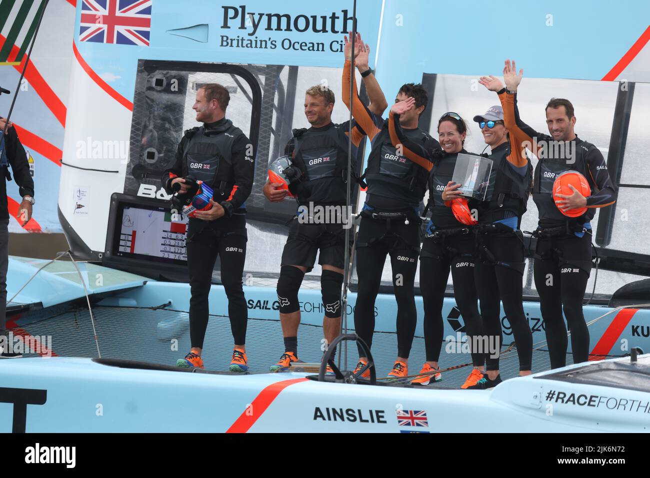 The Duchess of Cambridge (2nd right) on a catamaran as she joins the ...