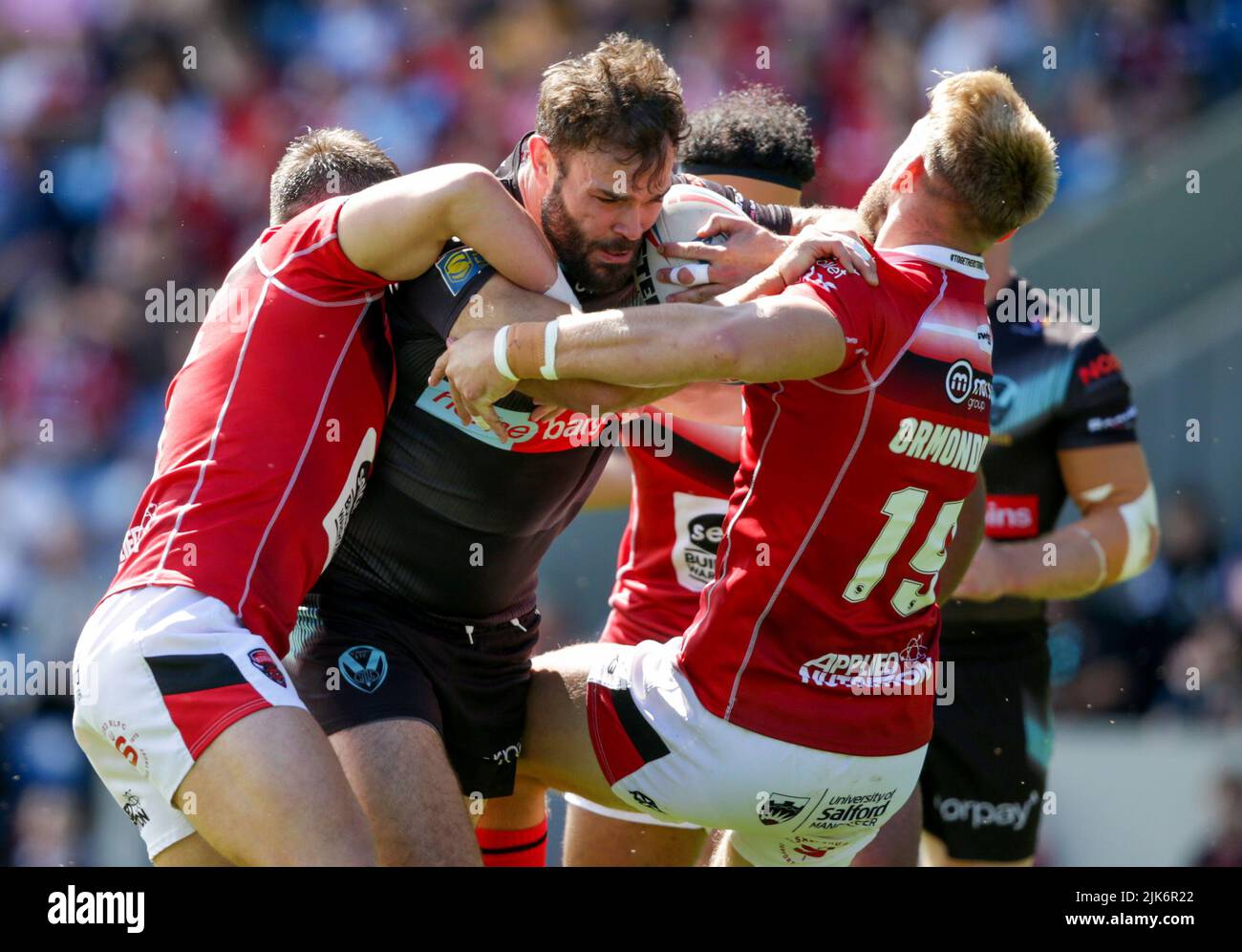 St Helens’ Alexander Walmsley against Salford Red Devils’ Jack ...