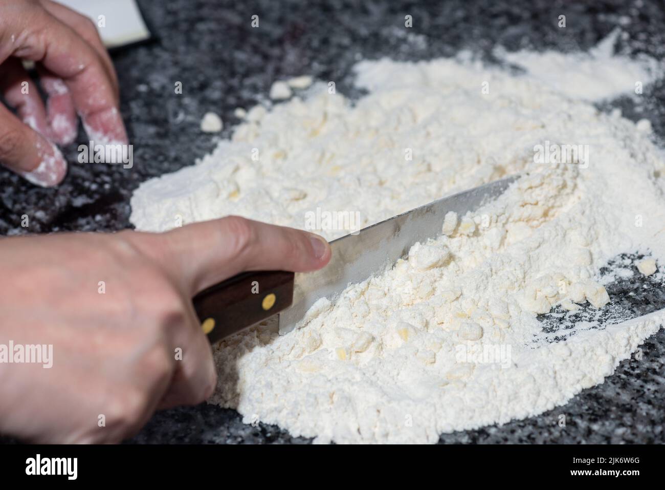 woman mixing flour with butter to prepare a cake Stock Photo - Alamy