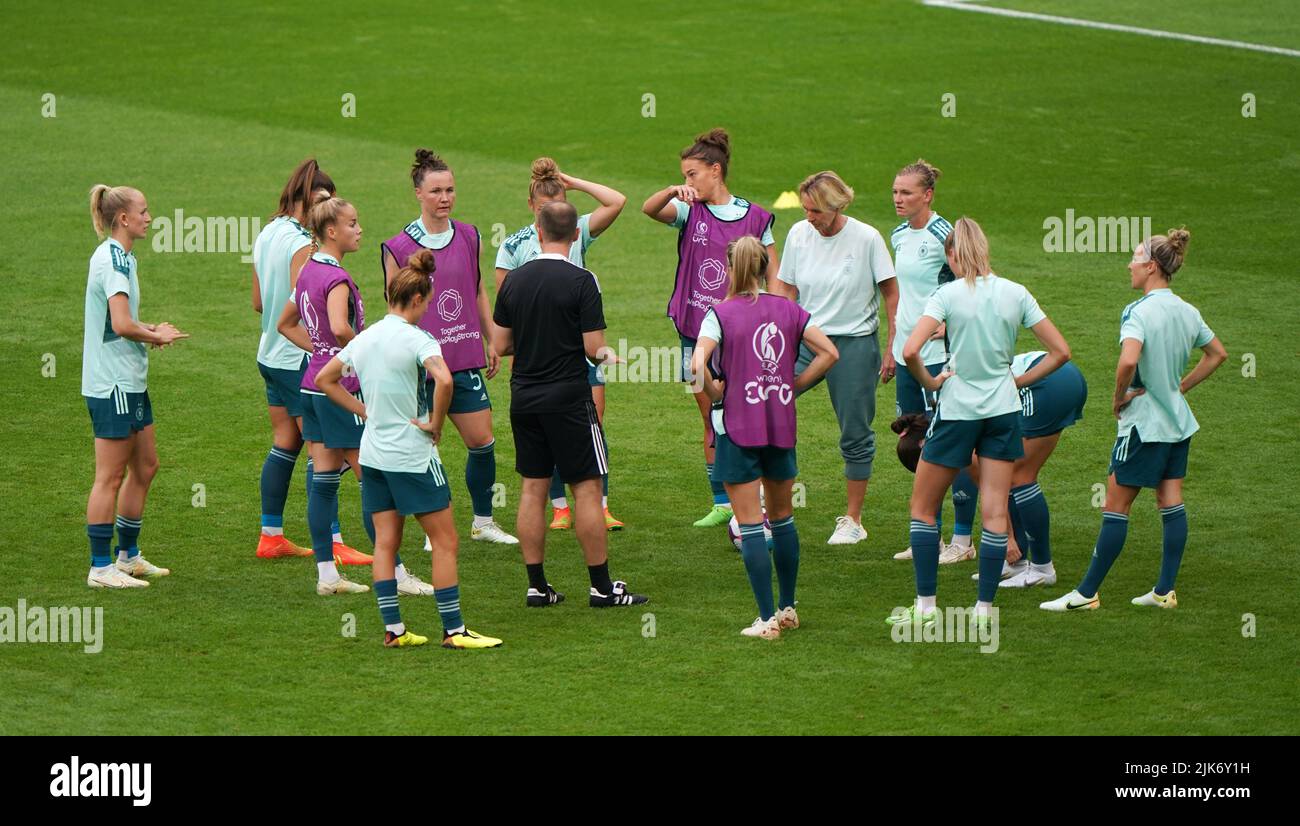 The Germany team huddle before the UEFA Women's Euro 2022 final at ...