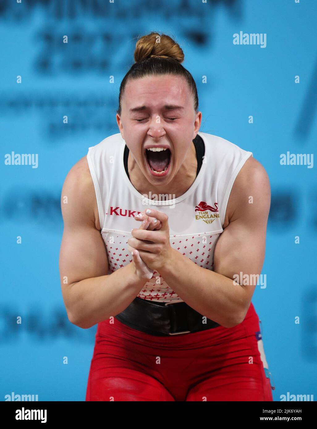 England’s Jessica Gordon Brown reacts during the Women’s 59kg Final at ...