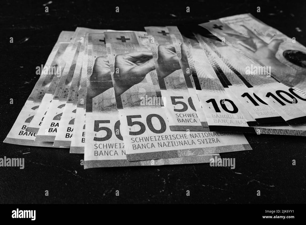 Swiss franc banknote. CHF currency. European inflation Stock Photo - Alamy