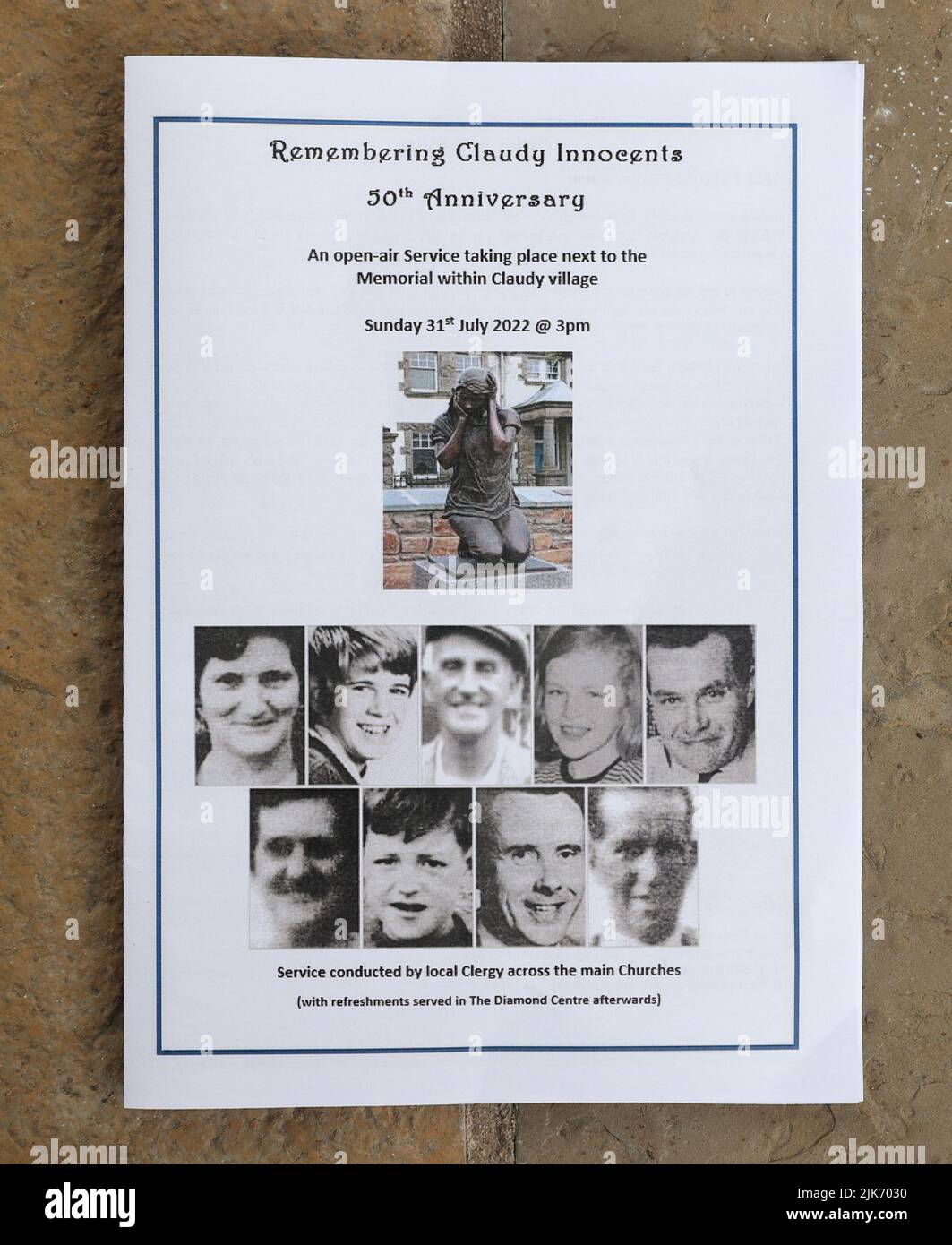 The Order of Service at a service in Claudy, Co Londonderry, to ...