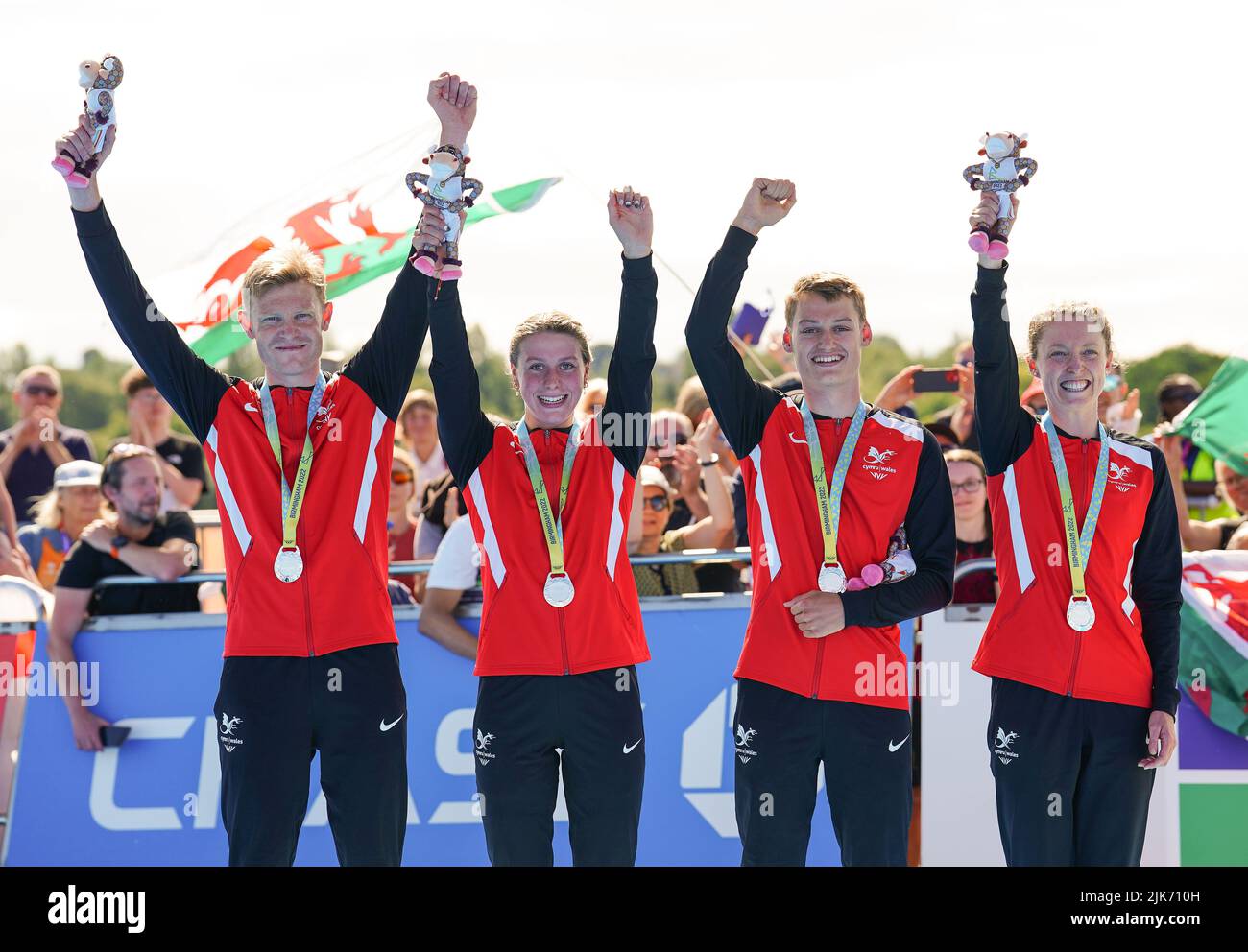 Team Wales, left to right, Iestyn Harrett, Olivia Mathias, Dominic Coy ...