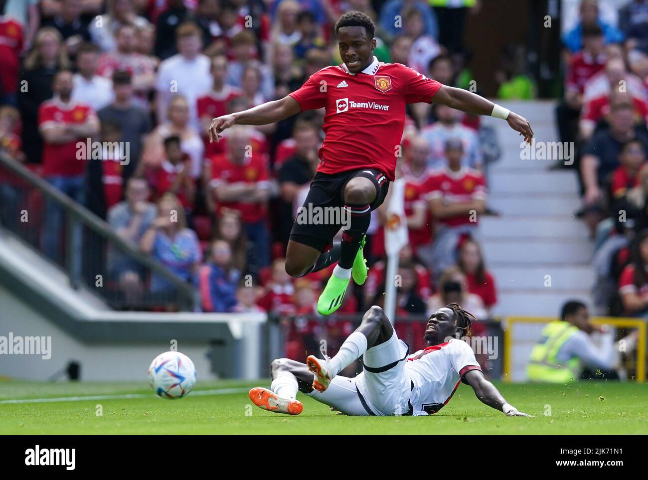 Manchester United's Ethan Laird and Rayo Vallecano's Pathe Ciss during ...