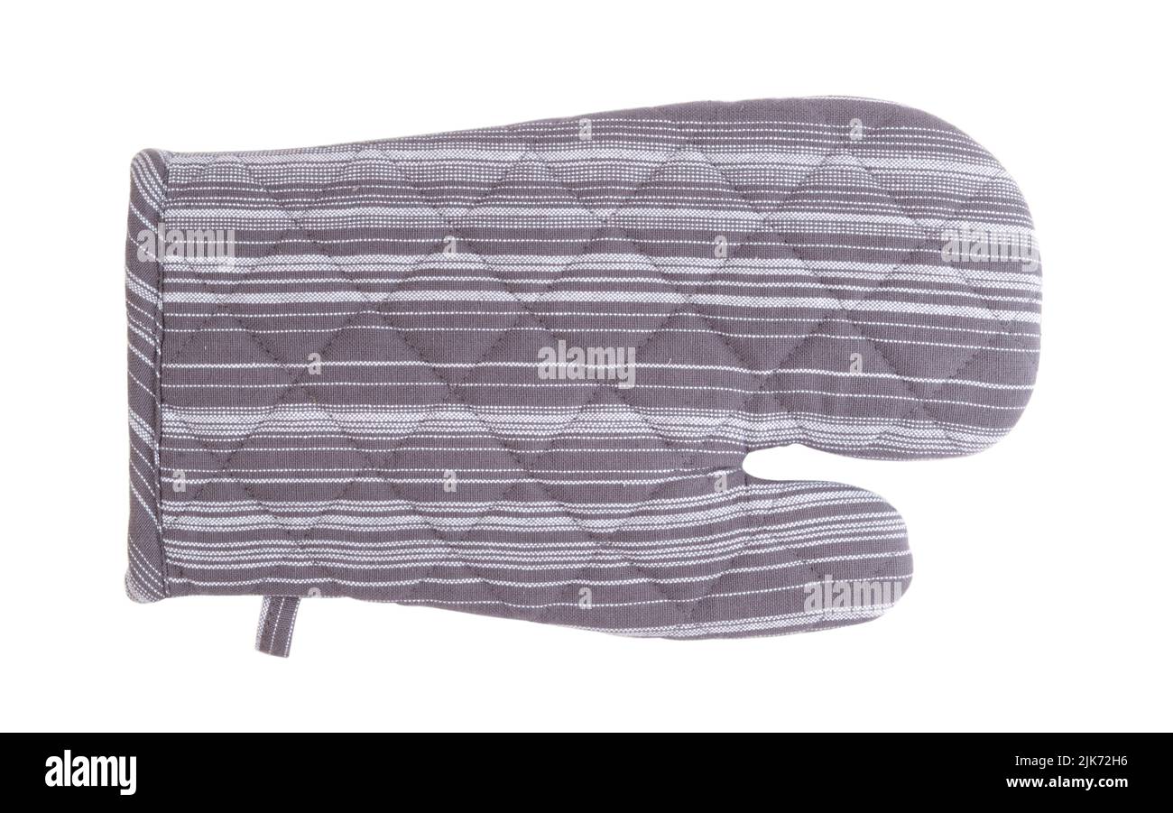 Cotton kitchen mitten for hot isolated on white. Top view Stock Photo ...