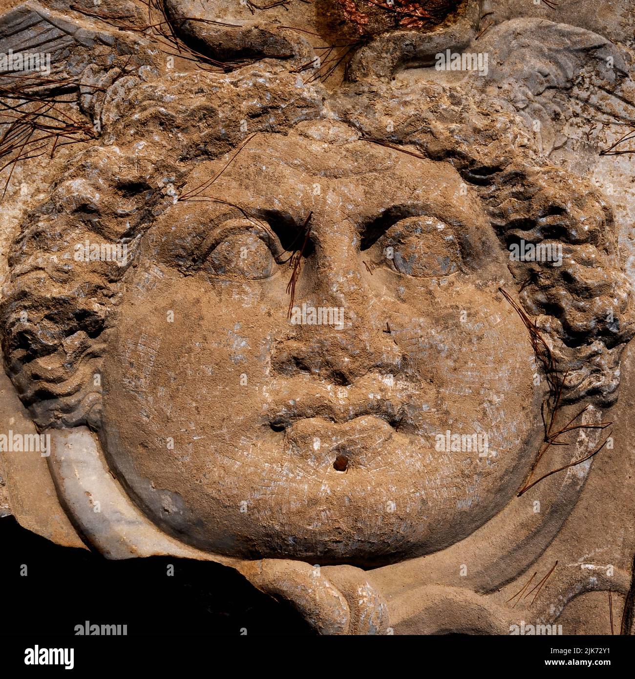 Winged Gorgon or Medusa mask, once believed to ward off evil, on a ...