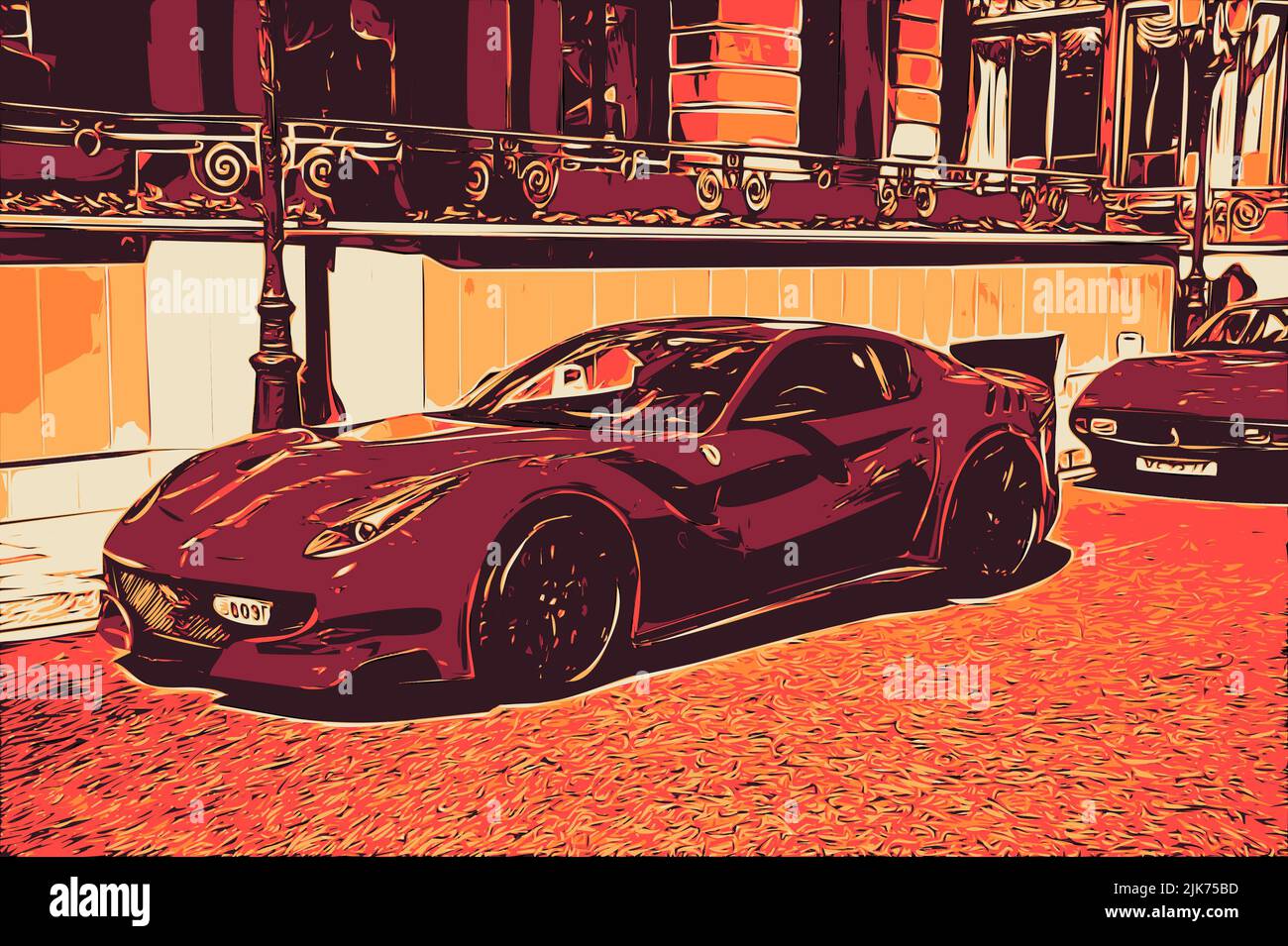 Sports car Ferrari parked on the road, in Monaco, Monte Carlo Stock ...