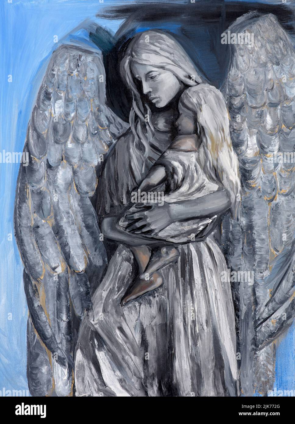 Beautiful painting texture with a mother, angel and child Stock Photo ...