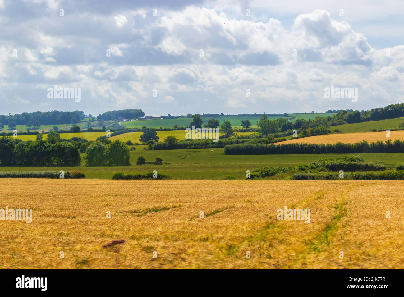 Summer view from the affluent Chew Valley in Somerset near Chelwood village seen from A368 road ...