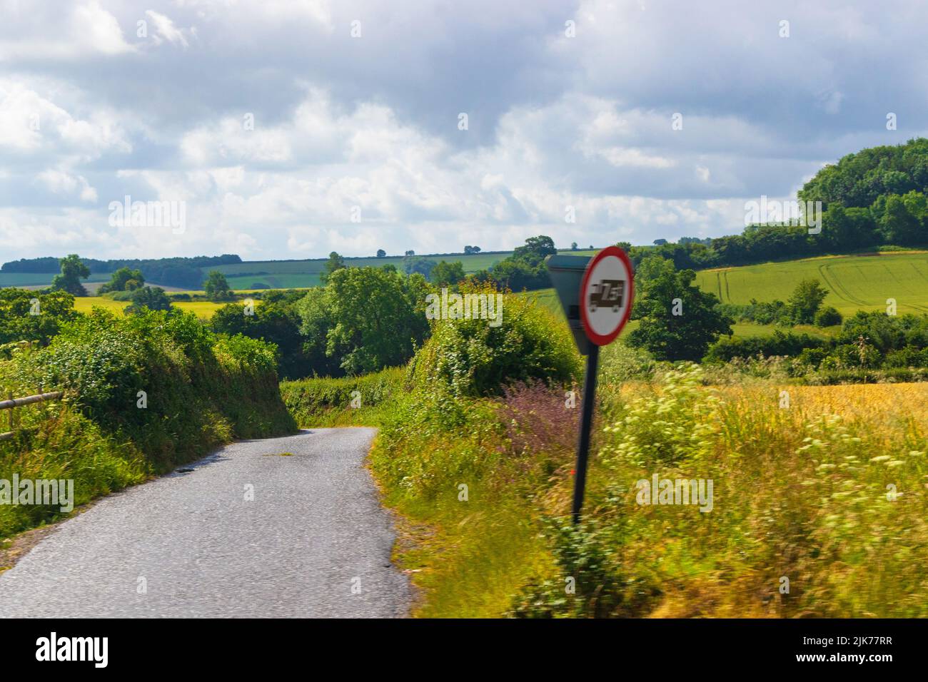 Summer view from the affluent Chew Valley in Somerset near Chelwood village seen from A368 road ...