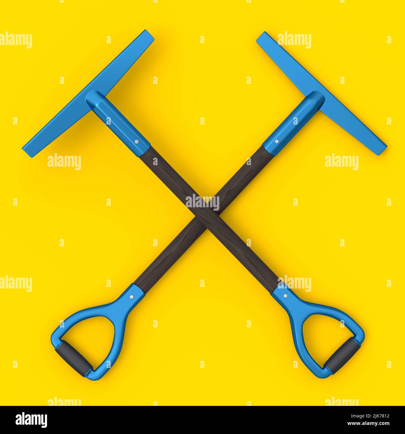 Set of crossed hoe with wooden stick for planting flowers and ...
