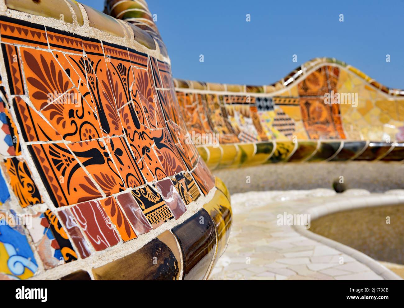 Section of a 110 metre bench, decorated in broken glass & tiles ...