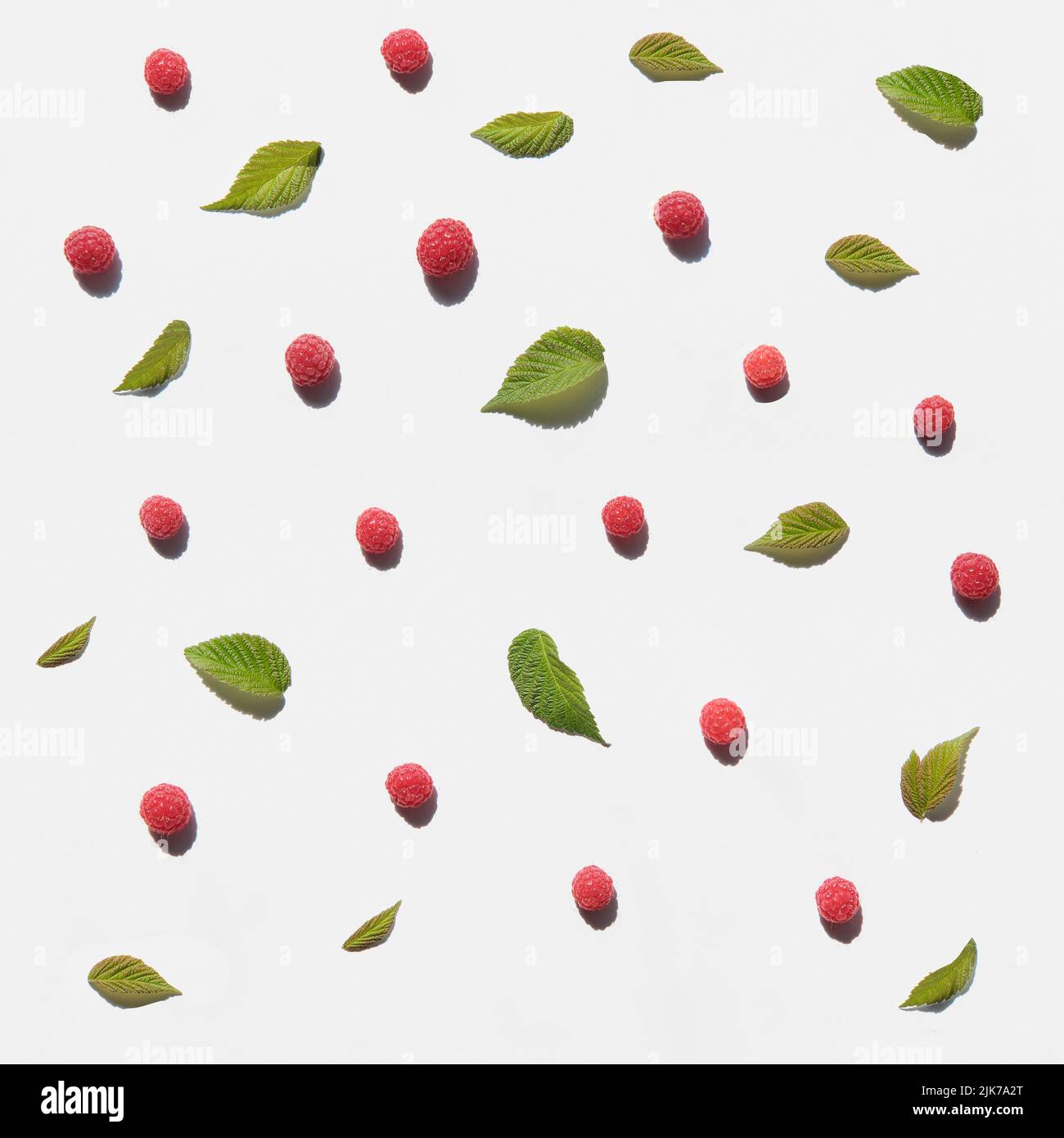Summer flat lay composition with hard shadow. Berries and raspberry ...