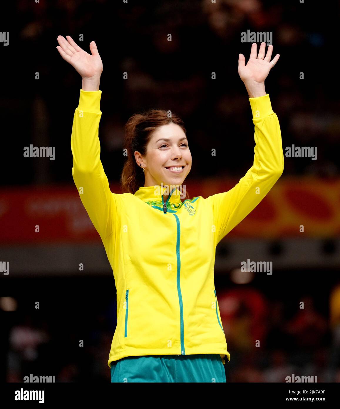 Australia’s Georgia Baker waves to spectators after winning the Women’s ...