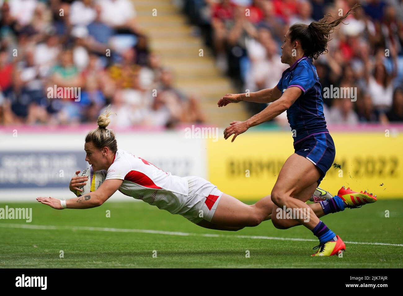 England's Megan Jones scores a try during England vs Scotland in the ...