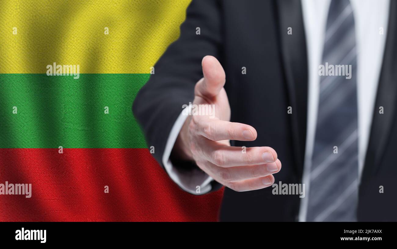 Lithuanian business, politics, cooperation and travel concept. Hand on ...