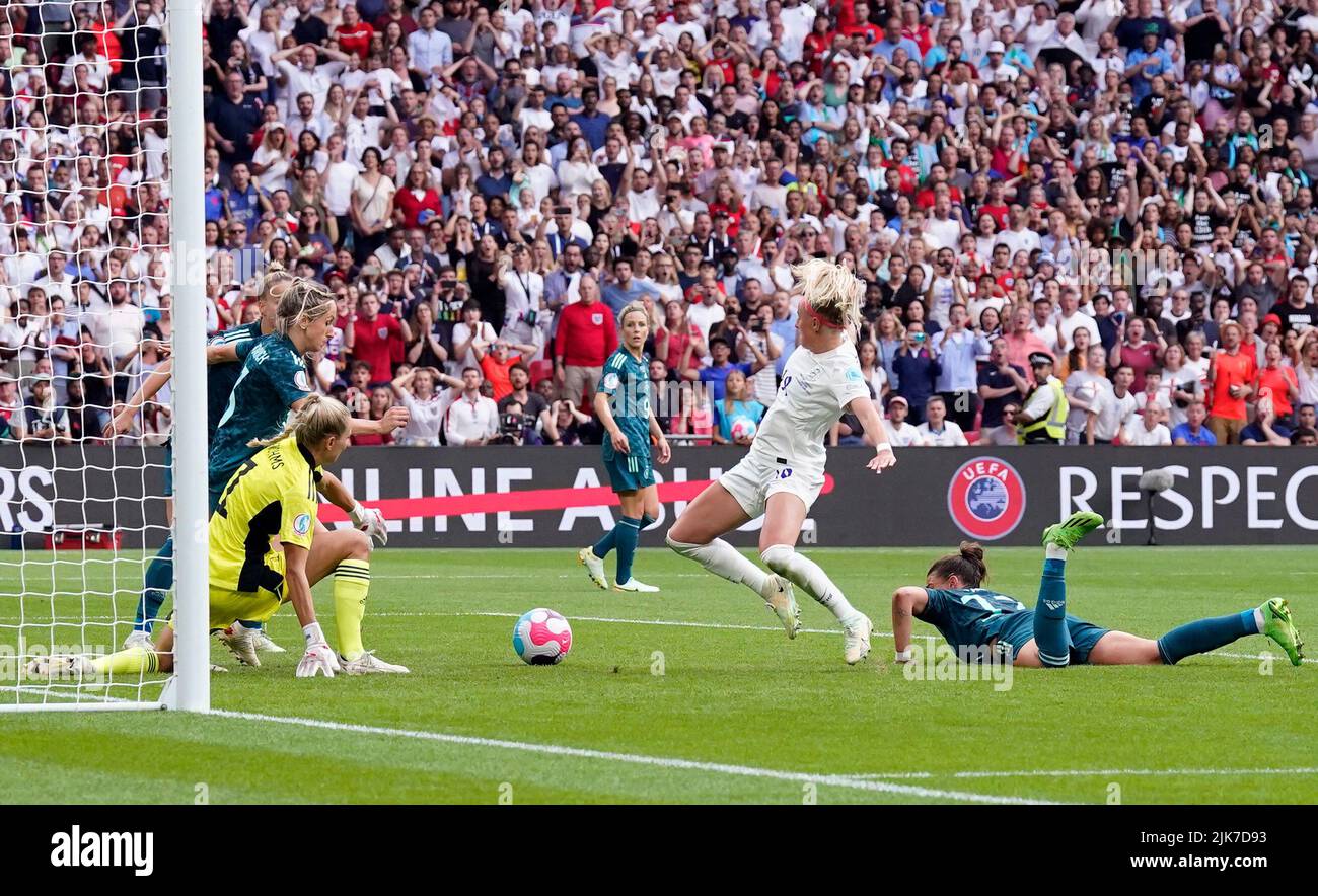England's Chloe Kelly scores her sides second goal of the game during ...
