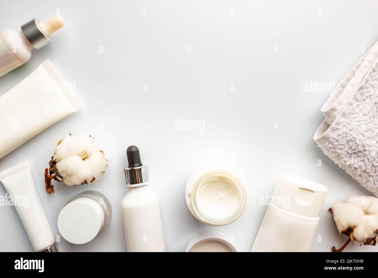 Flat lay composition with skin care products on white background Stock ...