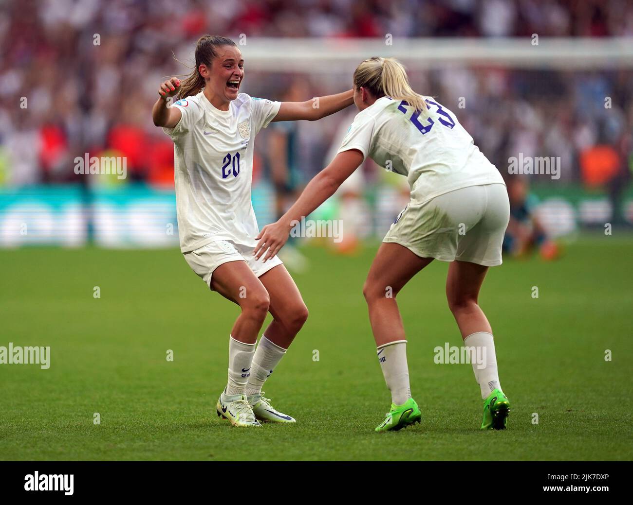 England's Ella Toone celebrates with Alessia Russo following victory ...